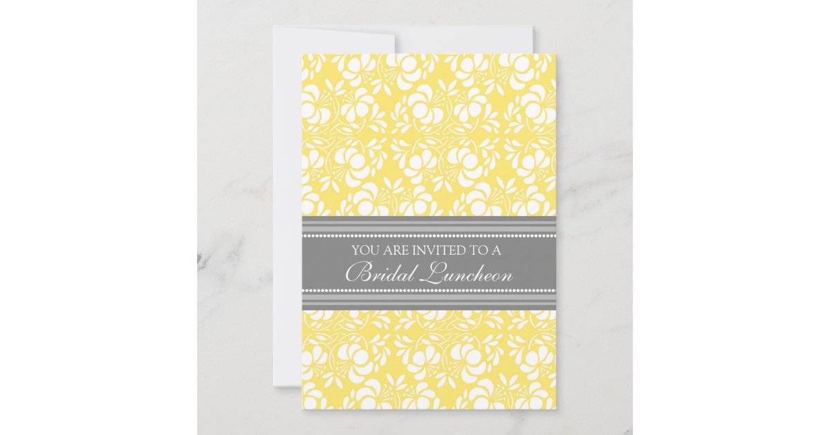 Lemon Gray Damask Bridal Lunch Invitation Cards | Zazzle