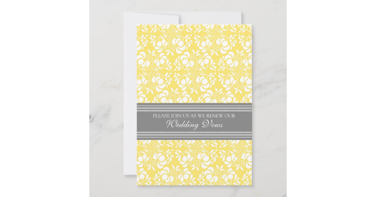 Lemon Gray Damask Wedding Vow Renewal Invitations | Zazzle