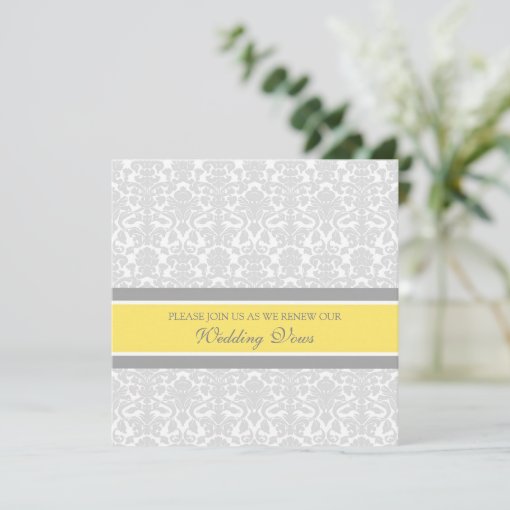 Lemon Gray Damask Wedding Vow Renewal Invitations | Zazzle