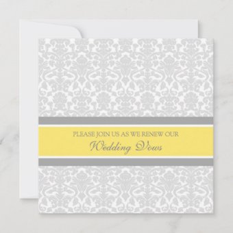 Lemon Gray Damask Wedding Vow Renewal Invitations | Zazzle
