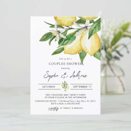 Lemon Greenery Couples Shower Invitation | Zazzle