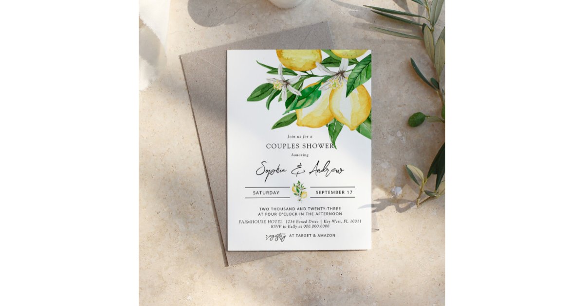 Lemon Greenery Couples Shower Invitation | Zazzle