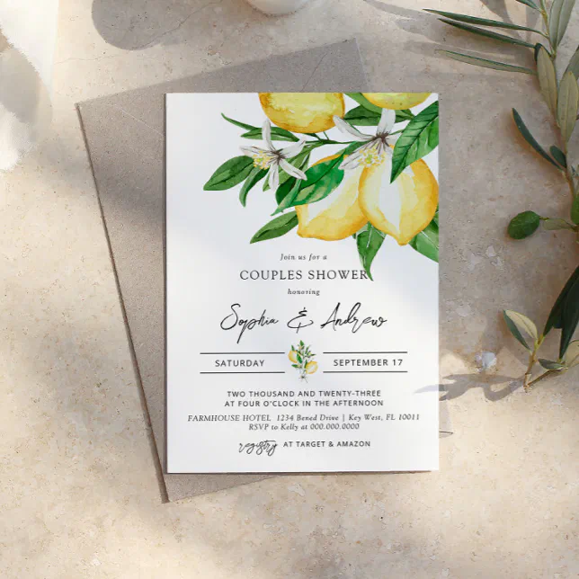 Lemon Greenery Couples Shower Invitation | Zazzle