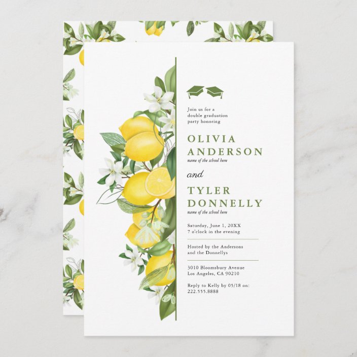 Lemon Greenery Double Graduation Party Invitation | Zazzle.com