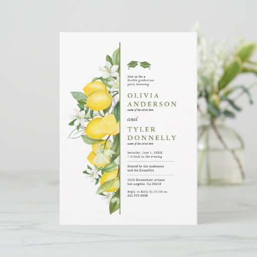 Lemon Greenery Double Graduation Party Invitation | Zazzle