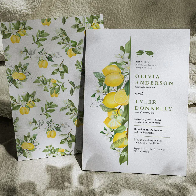 Lemon Greenery Double Graduation Party Invitation | Zazzle