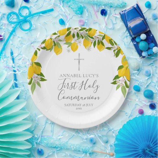 Lemon Greenery First Holy Communion Paper Plates | Zazzle Lemon Greenery First Holy Communion Paper Plates | Zazzle