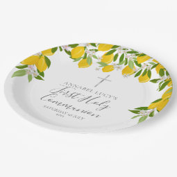 Lemon Greenery First Holy Communion Paper Plates | Zazzle
