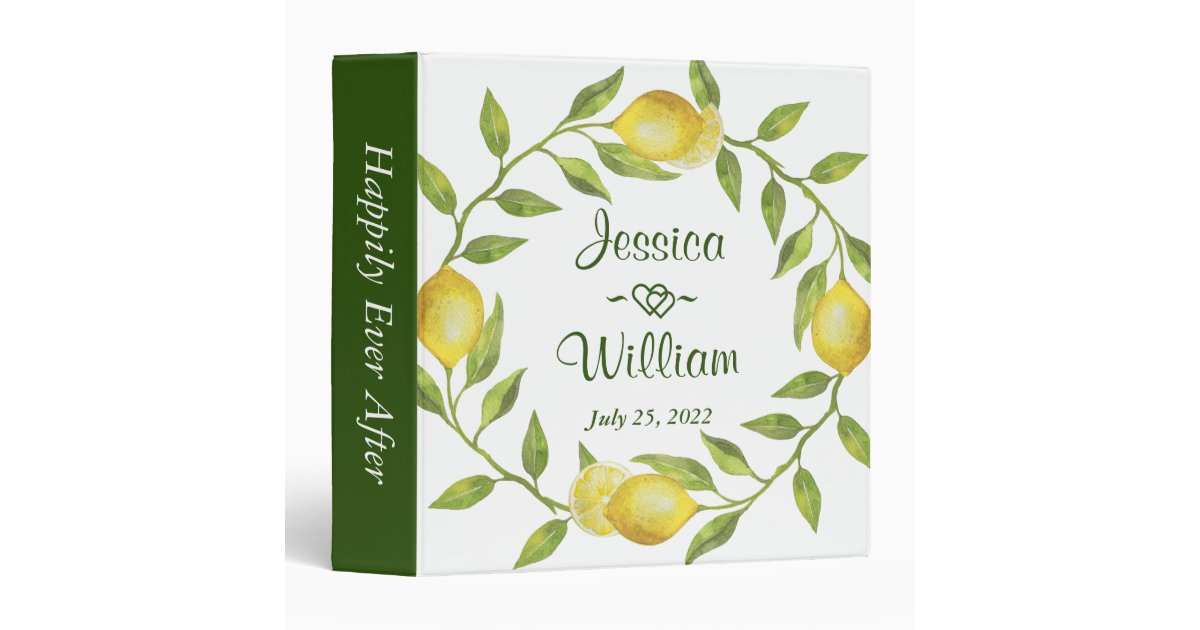 Lemon & Greenery Watercolor Custom Wedding Binder | Zazzle