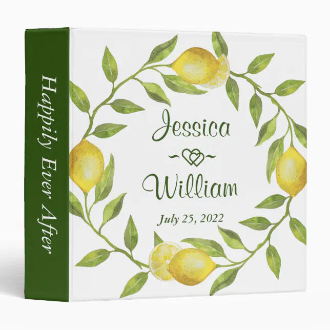Lemon & Greenery Watercolor Custom Wedding Binder | Zazzle