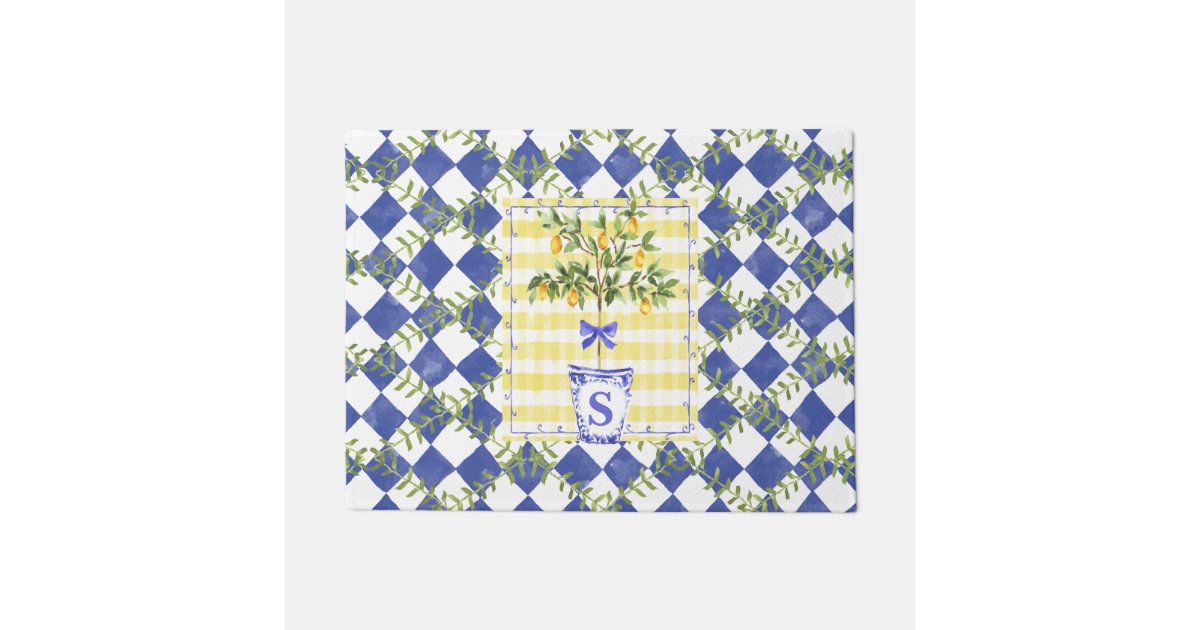 Lemon Harlequin Diamond Topiary Doormat | Zazzle