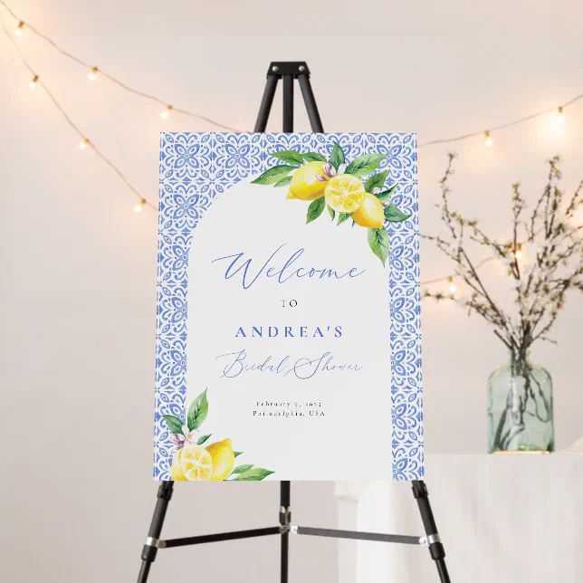 Lemon Italian Blue Tile Positano Bridal Shower Foam Board | Zazzle