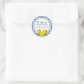Lemon Italian Blue Tile Wedding Welcome Sticker | Zazzle