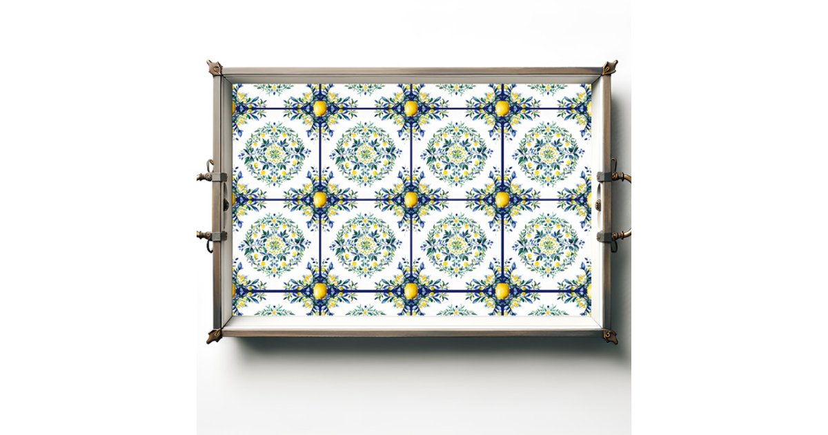 Lemon Italian Floral Tile Blue and White Decoupage Tissue Paper | Zazzle