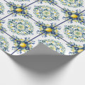 Lemon Italian Tile Blue and White Floral Decoupage Wrapping Paper | Zazzle
