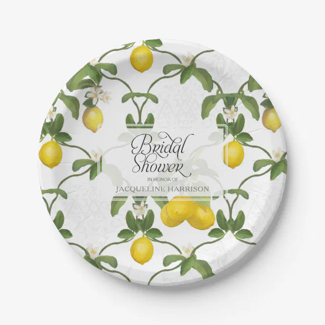 Lemon Leaf Flower Citrus Summer Bridal Shower Paper Plates | Zazzle