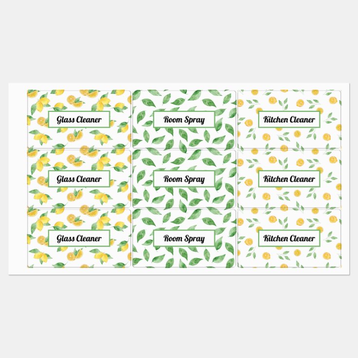 Lemon & Leaves Essential Oil Spray Bottle Labels | Zazzle