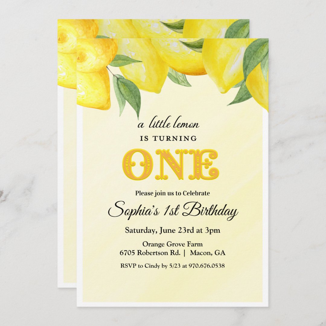 Lemon Lemonade First 1st Birthday Invitation | Zazzle