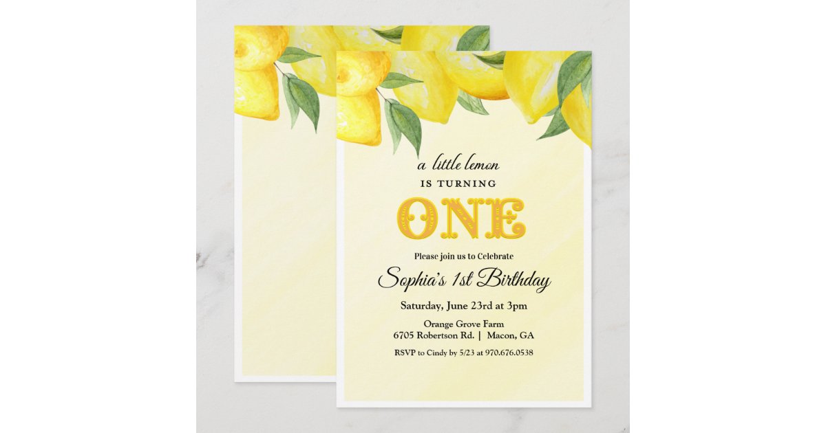 Lemon Lemonade First 1st Birthday Invitation | Zazzle