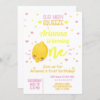 Lemon, lemons girl 1st first birthday invite. invitation | Zazzle