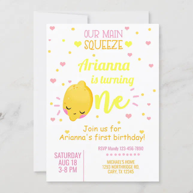 Lemon, lemons girl 1st first birthday invite. invitation | Zazzle