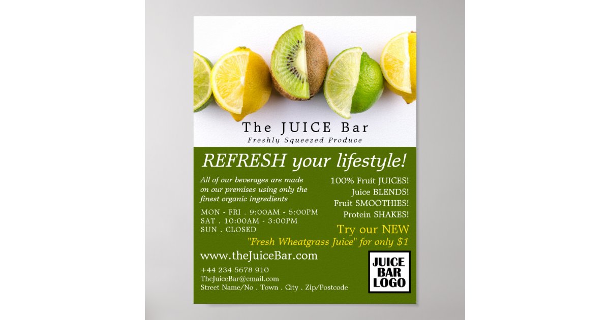 Lemon, Lime & Kiwi, Juice Bar Advertising Poster | Zazzle