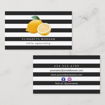 Lemon Logo Black White Stripes Social Media Icon Business Card | Zazzle