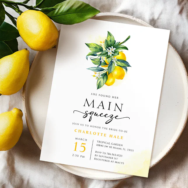 Lemon Main Squeeze Bridal Shower Invitation | Zazzle