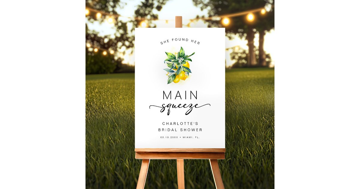 Lemon Main Squeeze Bridal Shower Welcome Sign | Zazzle