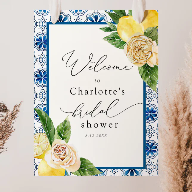 Lemon Main Squeeze Mosaic Bridal Shower Welcome Poster | Zazzle