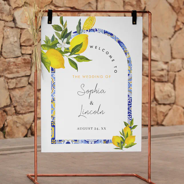Lemon Mediterranean Boho Arch Wedding Welcome Sign | Zazzle