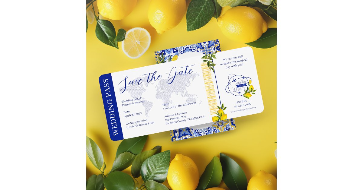Lemon Mediterranean Passport Ticket Pass Wedding Invitation | Zazzle