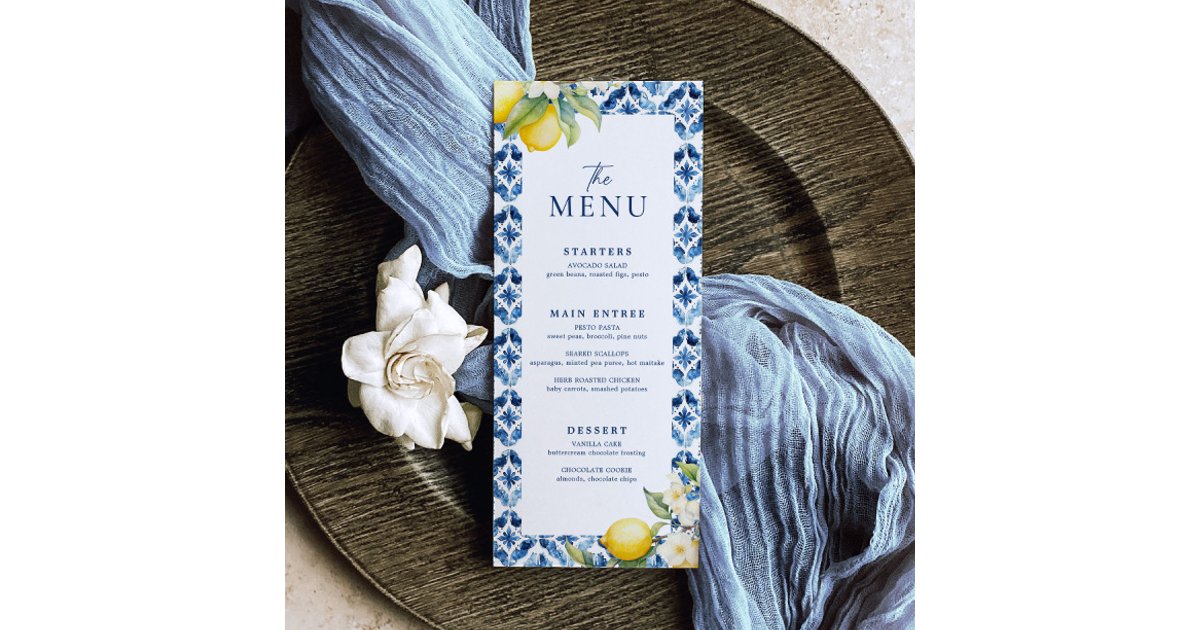 Lemon Mediterranean Summer Wedding Menu | Zazzle