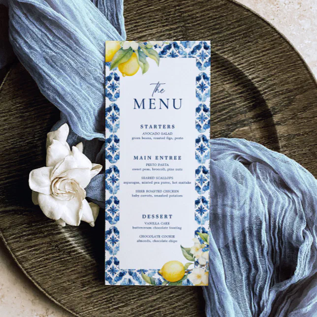 Lemon Mediterranean Summer Wedding Menu | Zazzle