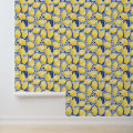 Lemon Mediterranean Tile Blue Yellow Watercolor Wallpaper | Zazzle