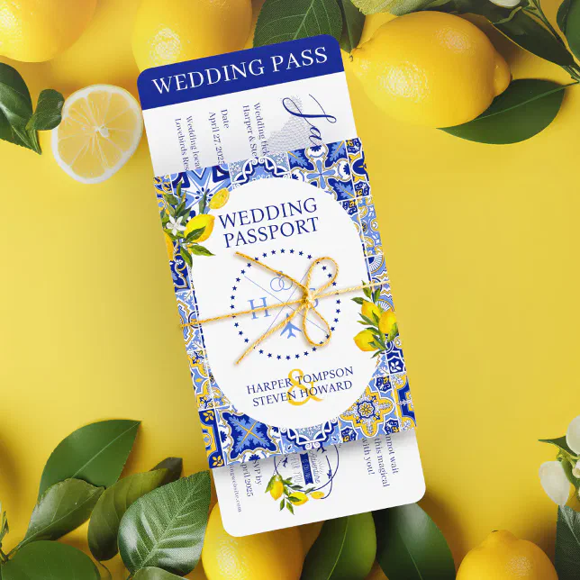 Lemon Mediterranean Wedding Passport Cover Folded Invitation | Zazzle