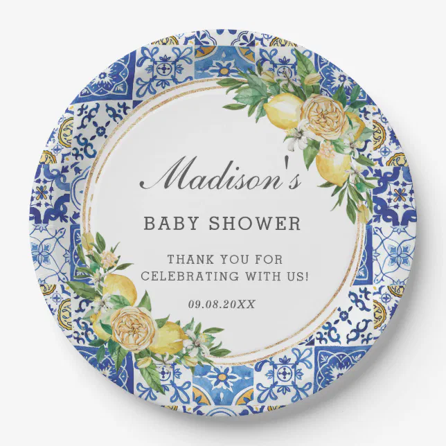 Lemon Meditteranean Birthday Bridal Baby Shower Paper Plates | Zazzle