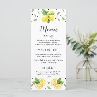 Lemon menu, editable printable menu | Zazzle