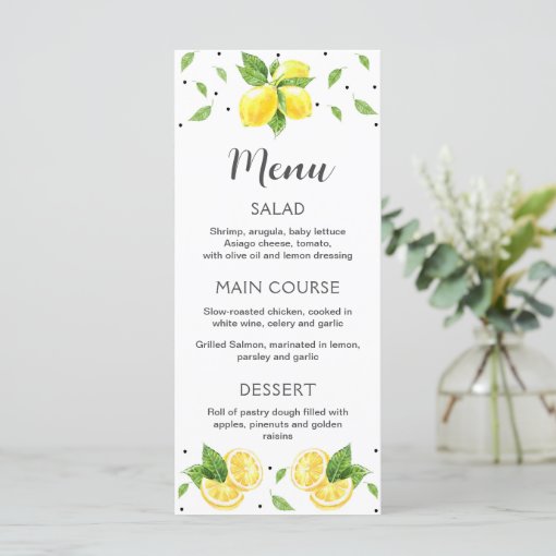 Lemon menu, editable printable menu | Zazzle