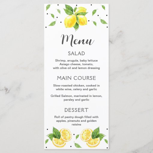 Lemon menu, editable printable menu | Zazzle