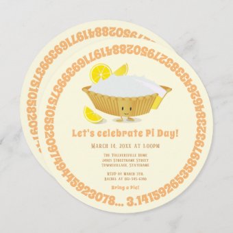Lemon Meringue Pie Math Holiday Pi Day Invitation | Zazzle