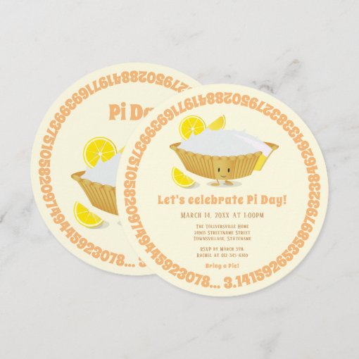Lemon Meringue Pie Math Holiday Pi Day Invitation | Zazzle