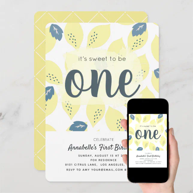 Lemon Pattern 1st Birthday Party Invitation | Zazzle