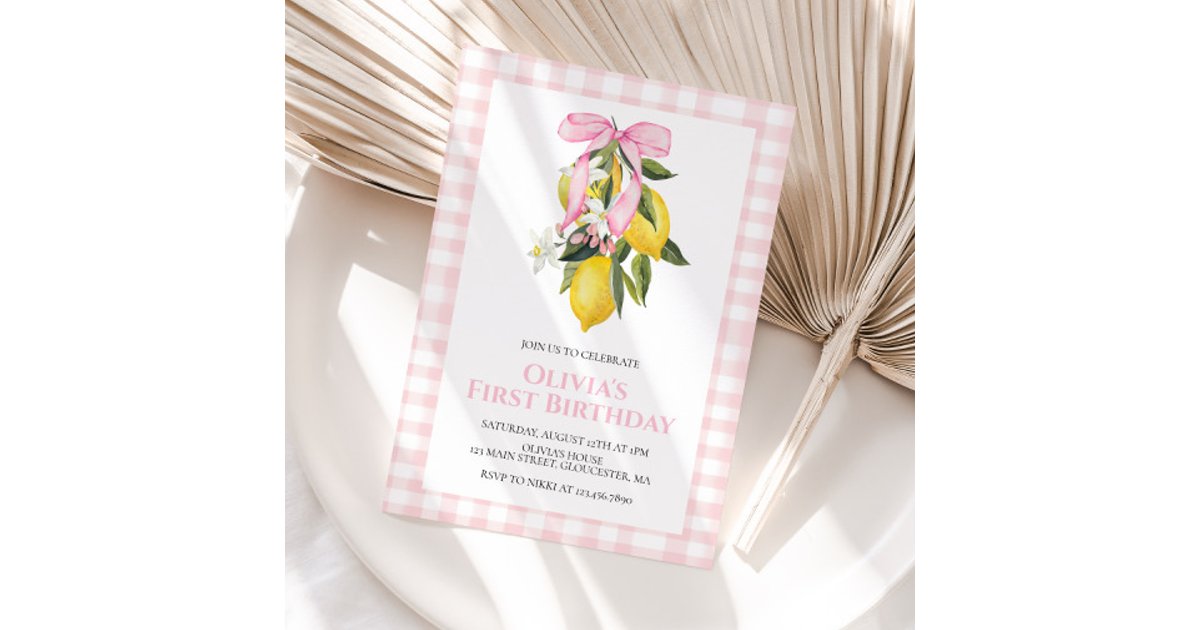 Lemon Pink Bow preppy Coquette birthday Invitation | Zazzle