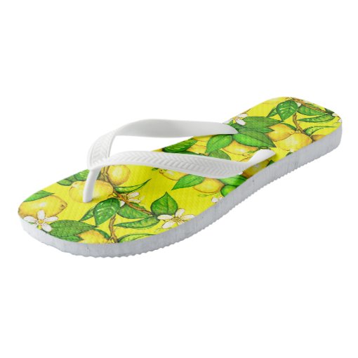 Lemon Print Flip Flops on yellow | Zazzle
