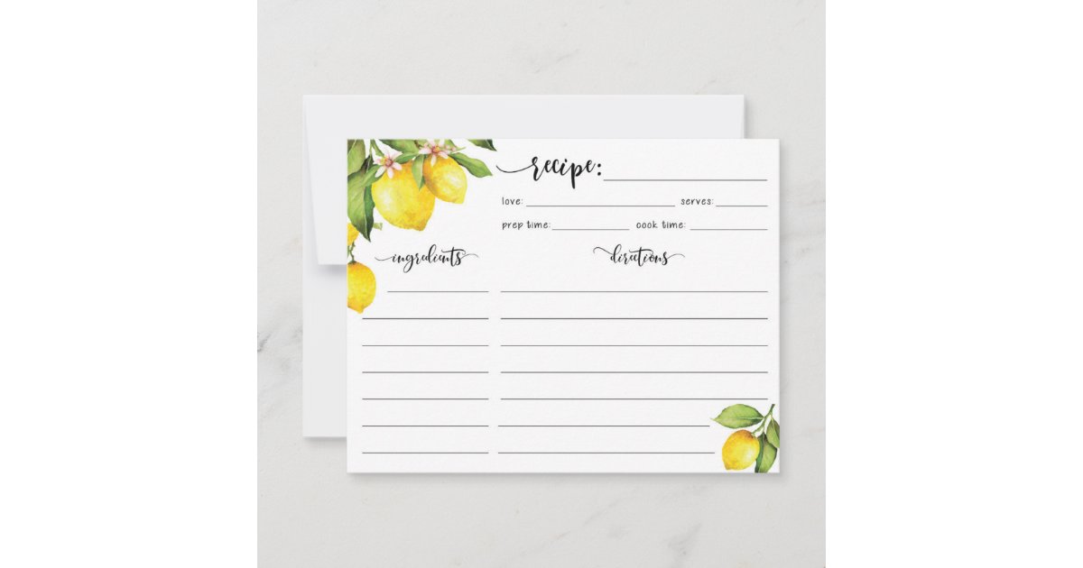 Lemon Recipe Card | Zazzle