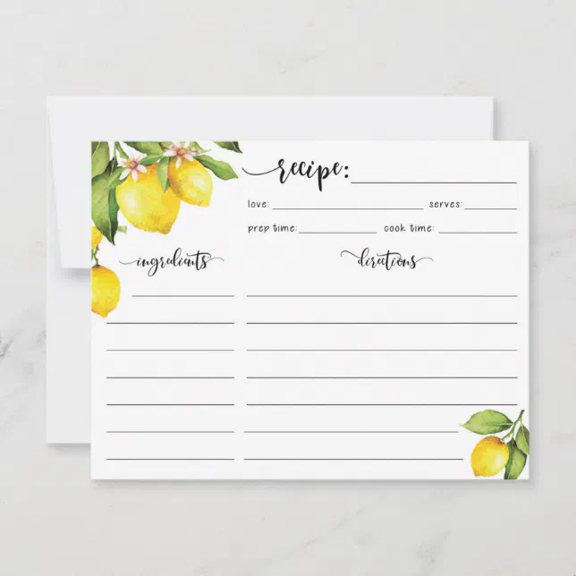 Lemon Recipe Card | Zazzle