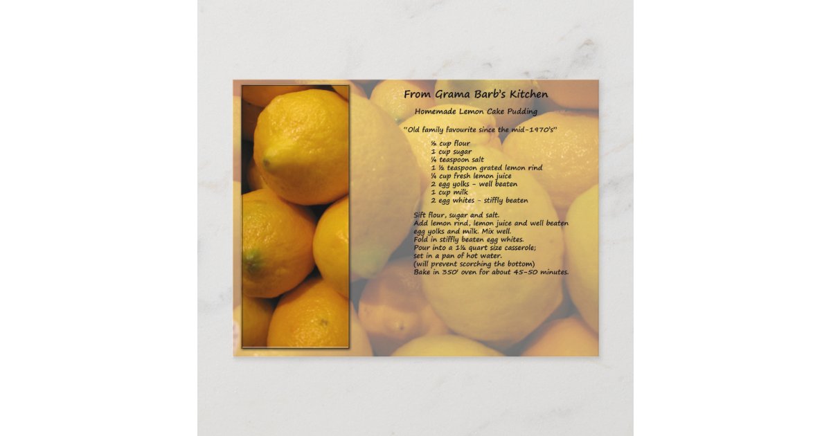 Lemon Recipe Postcard | Zazzle