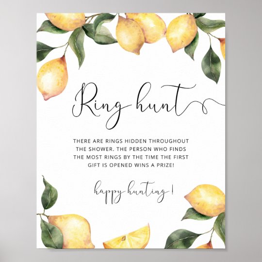 Lemon ring hunt bridal shower game poster | Zazzle.com