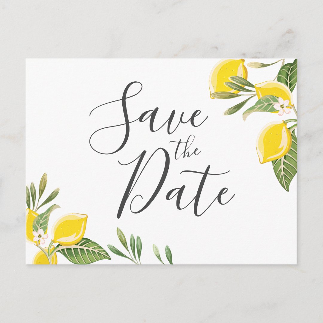Lemon Save the Date Postcard Elegant Summer Boho | Zazzle